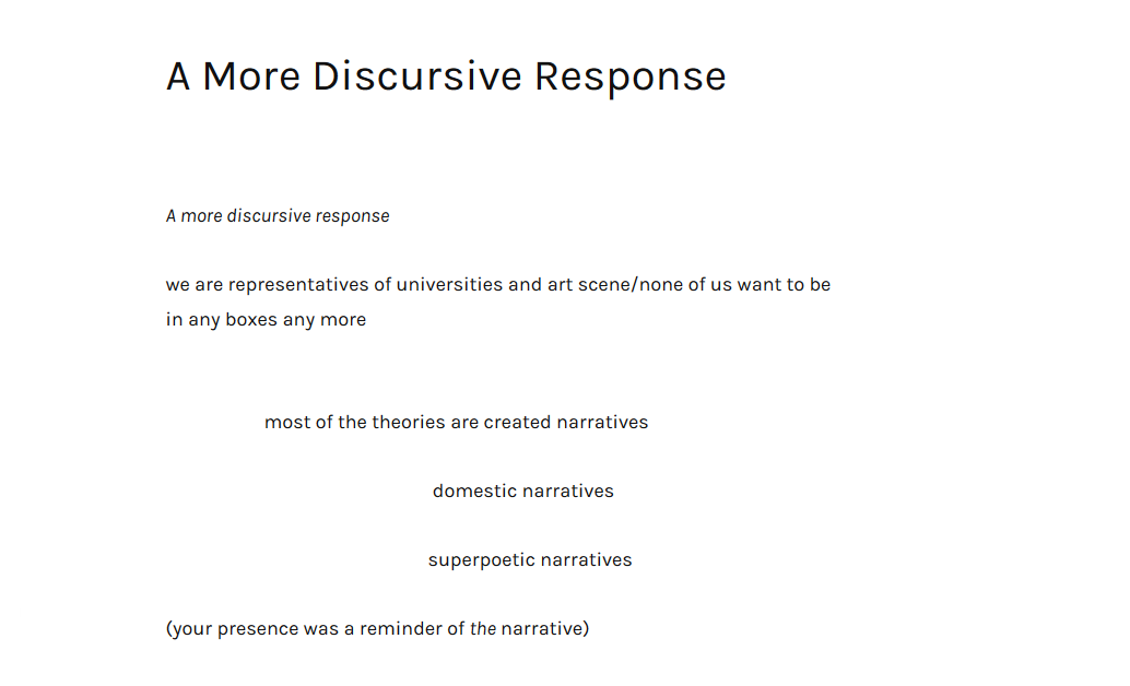 A More Discursive Response – VIRPI VAIRINEN